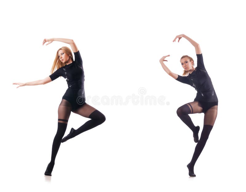 The Young Woman Dancing on White Background Stock Photo - Image of ...