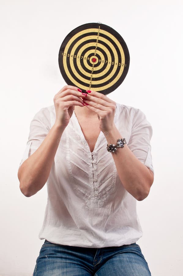 Young woman with dartboard stock photo. Image of excellence - 31381178