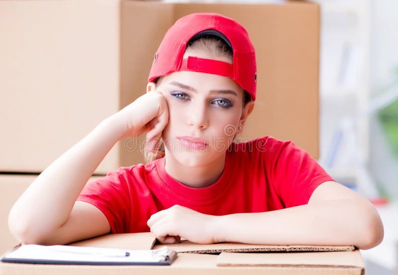 Young Woman Delivering Boxes of Personal Effects Stock Image - Image of ...