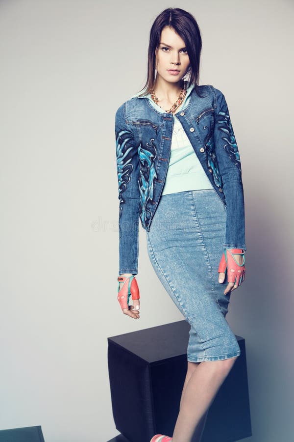 Young Woman in Denim Clothes Stock Photo - Image of person, denim: 75707604