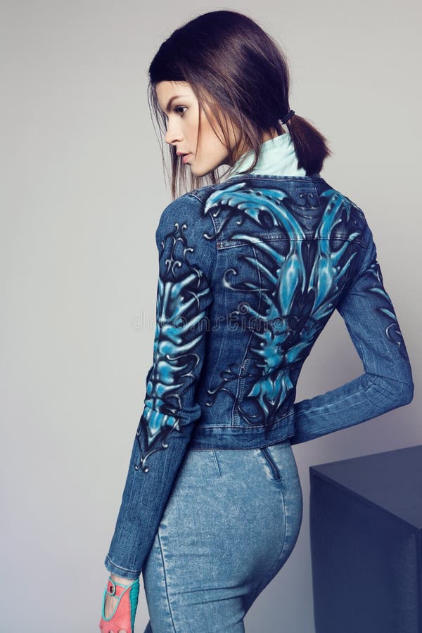 Young Woman in Denim Clothes Stock Photo - Image of caucasian, girl ...