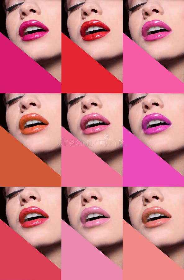 Young Woman with Different Color Lipsticks Stock Photo - Image of model ...