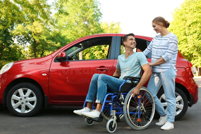 Young Woman with Disabled Man in Wheelchair Near Car Stock Image ... Young Woman with Disabled Man in Wheelchair Near Car Stock Image ...