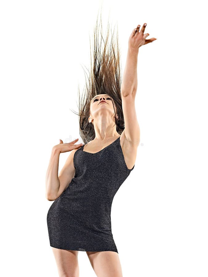 Young Woman Modern Ballet Dancer Dancing Isolated White Background