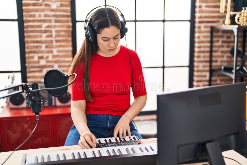 Young Woman Dj Playing Music Session at Music Studio Stock Image ...