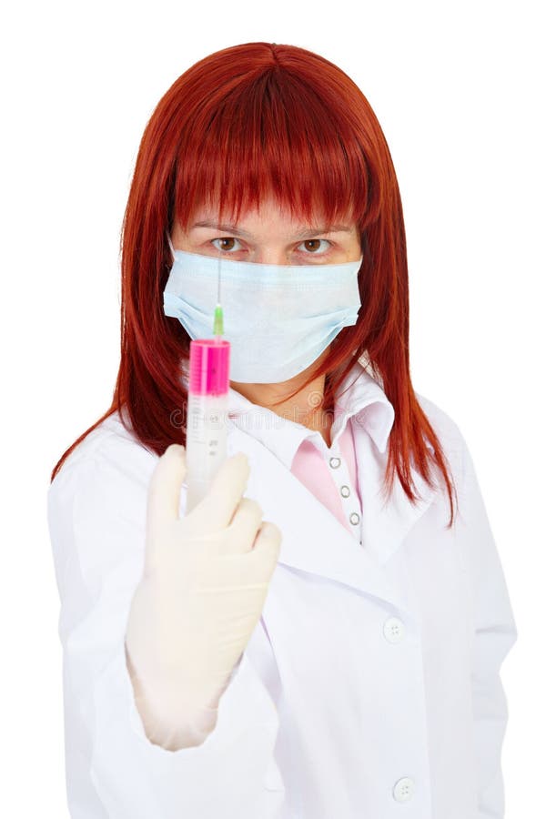 Young Woman - Doctor Armed with Large Syringe Stock Image - Image of ...
