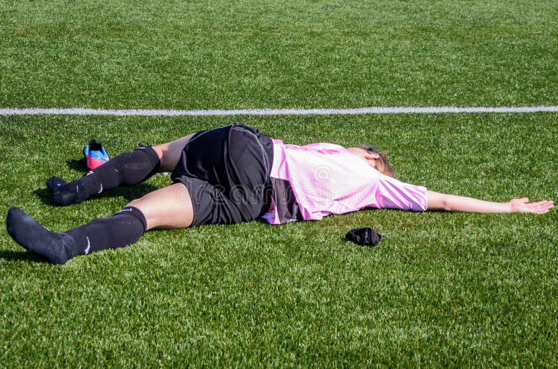 Young Woman Does Stretching after a Soccer Match Stock Image - Image of ...
