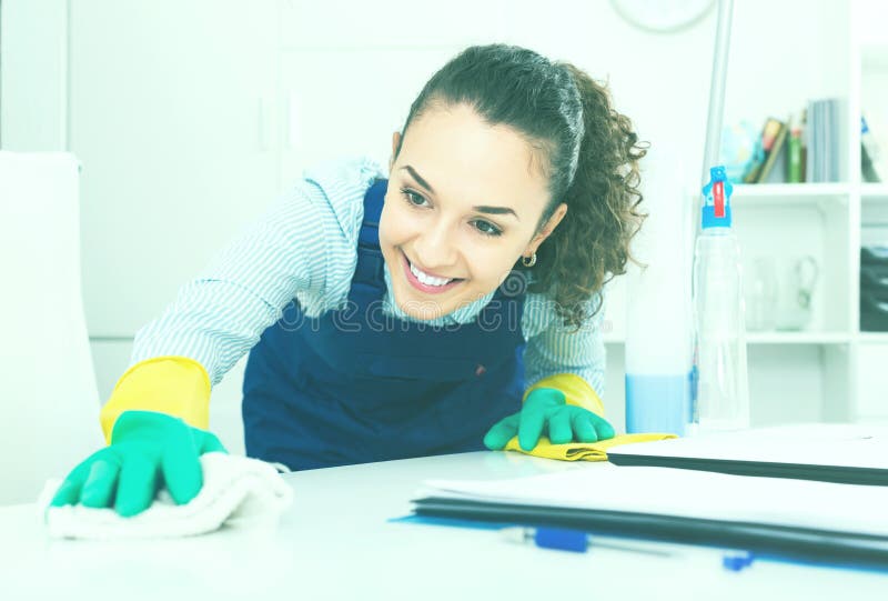Young Woman Doing Clean-up in Modern Office Stock Image - Image of help ...