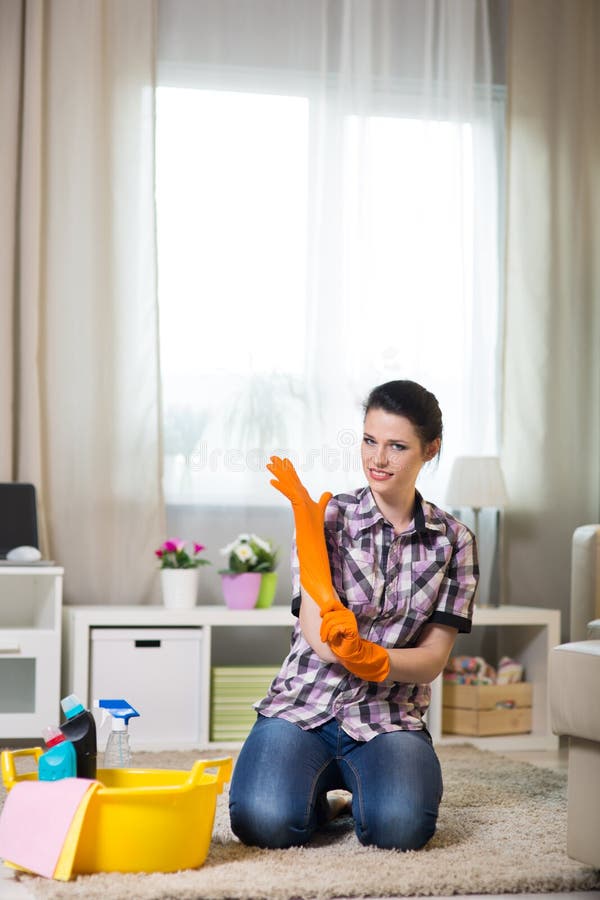 Young woman doing cleaning stock photo. Image of cleaner - 91633986