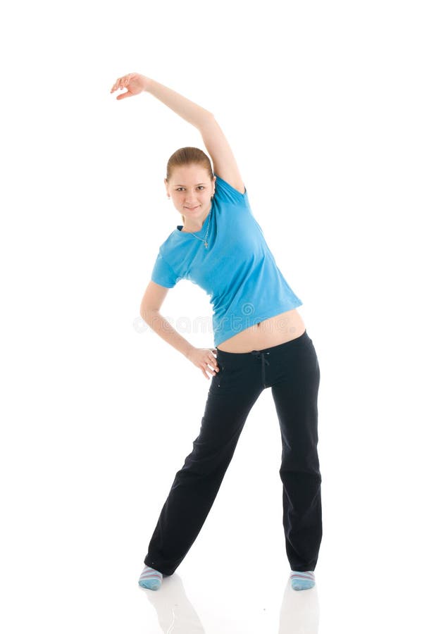 The Young Woman Doing Exercise Isolated on a White Stock Image - Image ...