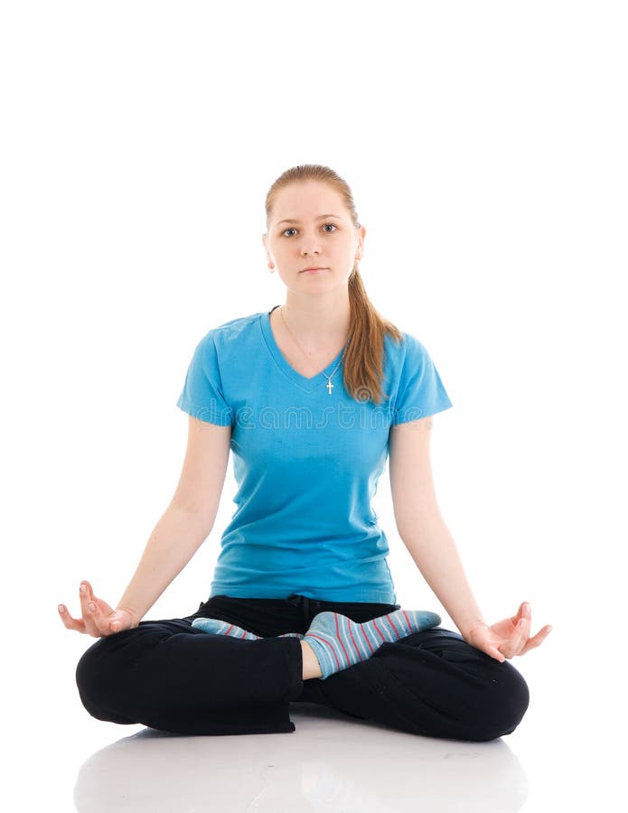 The Young Woman Doing Exercise Isolated on a White Stock Image - Image ...