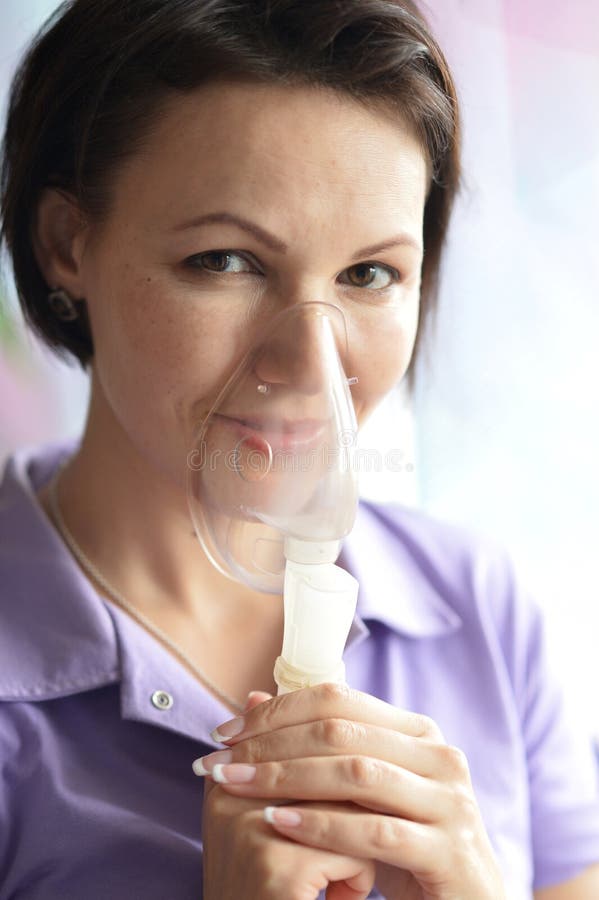 Young Woman Doing Inhalation Stock Image - Image of pain, human: 55176797