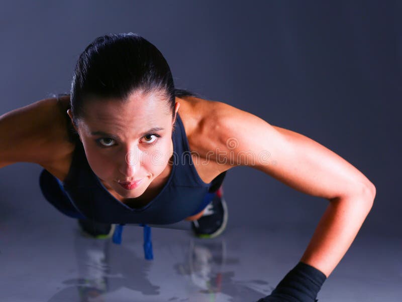 Young Woman Doing Push Ups on a Mat Stock Image - Image of beautiful ...