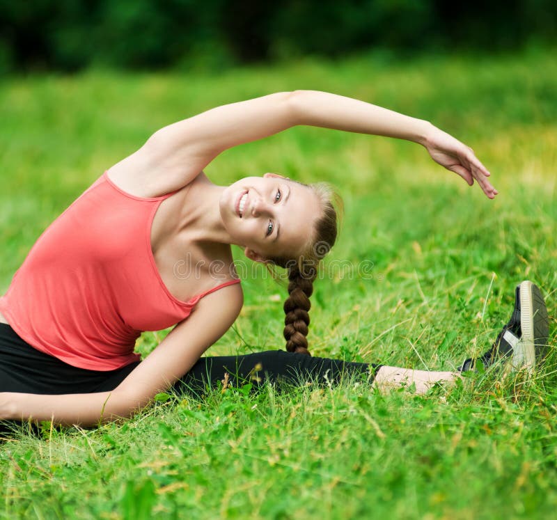 Young Woman Doing Stretching Exercise Stock Image - Image of health ...