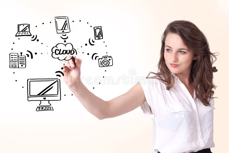 Young Woman Drawing a Cloud Computing on Whiteboard Stock Image - Image ... Young Woman Drawing a Cloud Computing on Whiteboard Stock Image - Image ...