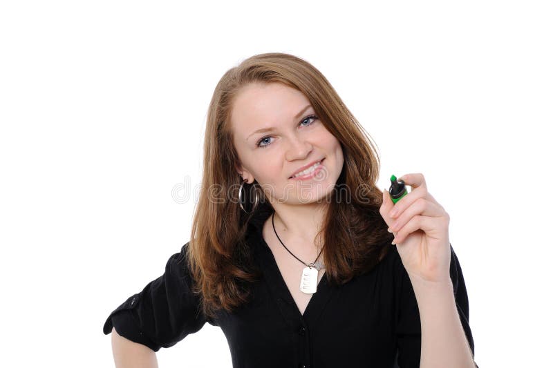 Young Woman Drawing Something on Screen with a Pen Stock Photo - Image ...