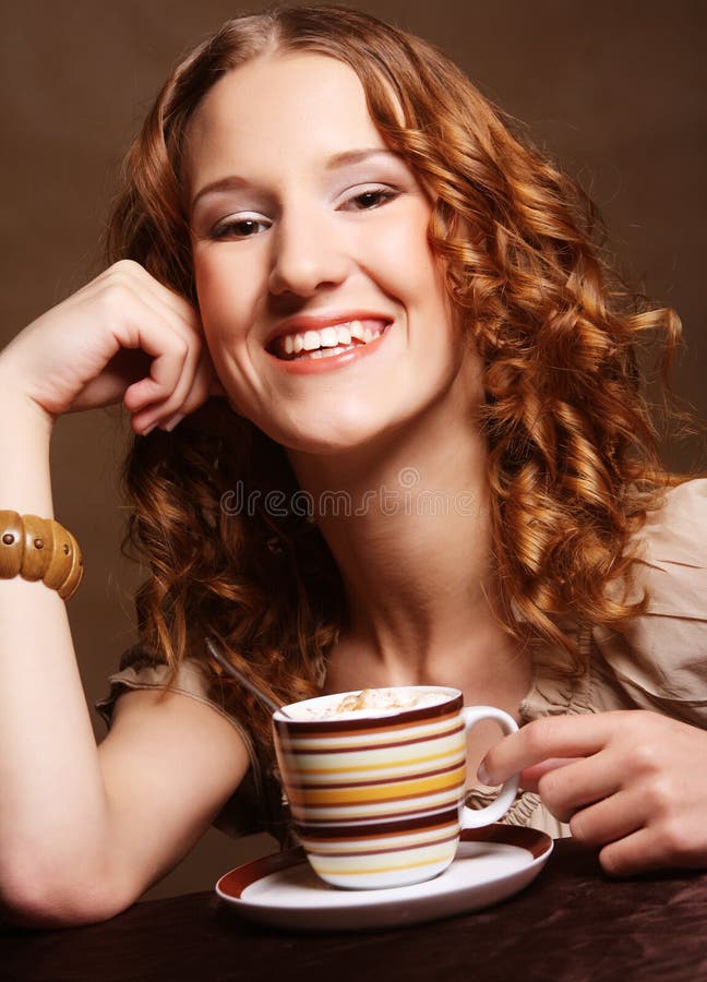 Young Woman Drinking Coffee Stock Image - Image of brown, brewed: 79274601