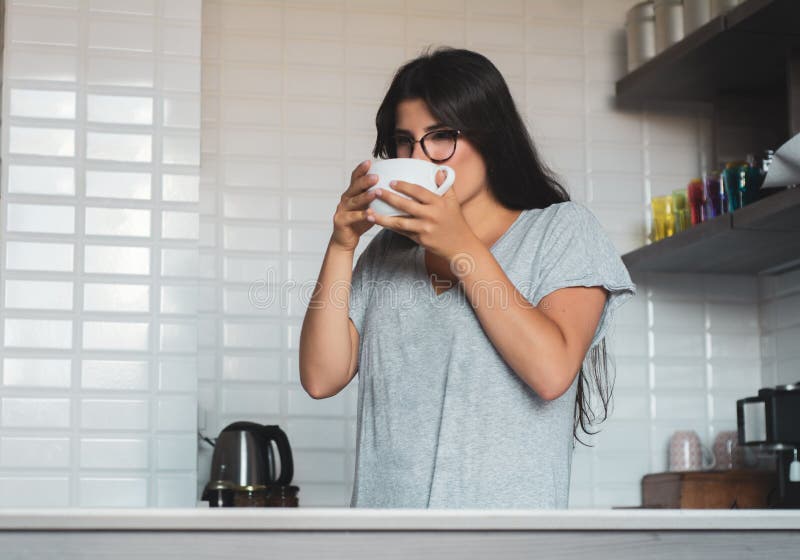 Young Woman Drinking Coffee at Home Stock Photo - Image of breakfast ...
