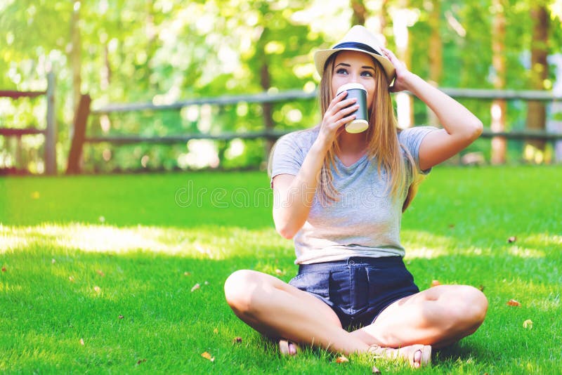 Young Woman Drinking Coffee Outside Stock Photo - Image of drinking ...