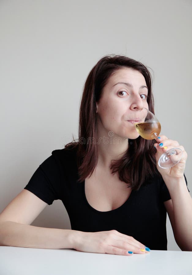 Young Woman Drinking White Wine Stock Photo - Image of woman, young ...