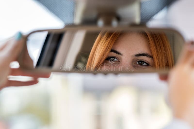 522 Woman Driver Looking Rear View Mirror Stock Photos - Free & Royalty ...
