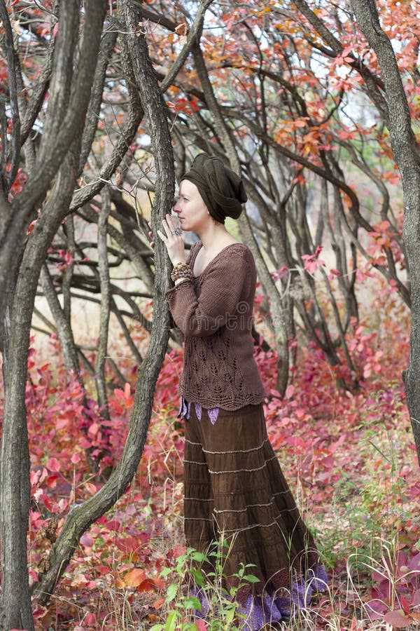 Young Woman Druid Talking To a Tree Stock Image - Image of druid ...