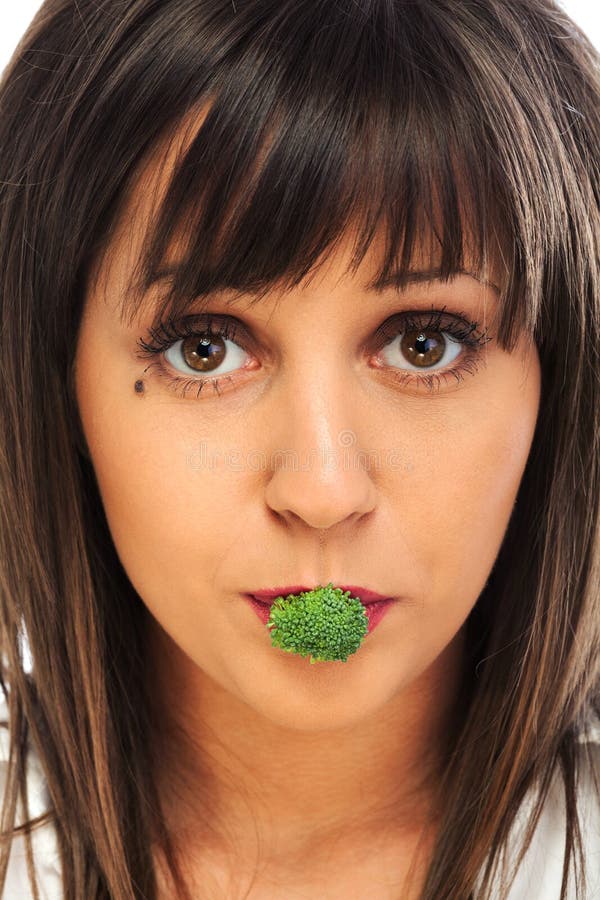 Young Woman Eating Broccoli Stock Image - Image of food, portion: 48898003