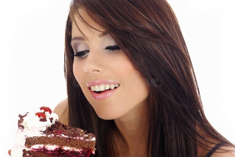 Young Woman Eating the Cake. Stock Image - Image of girl, beautiful ...