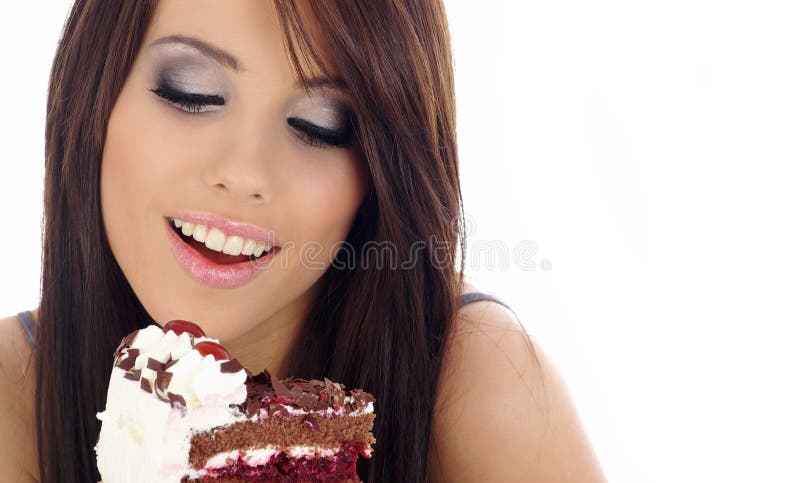 Young Woman Eating the Cake. Stock Photo - Image of face, girl: 5498876