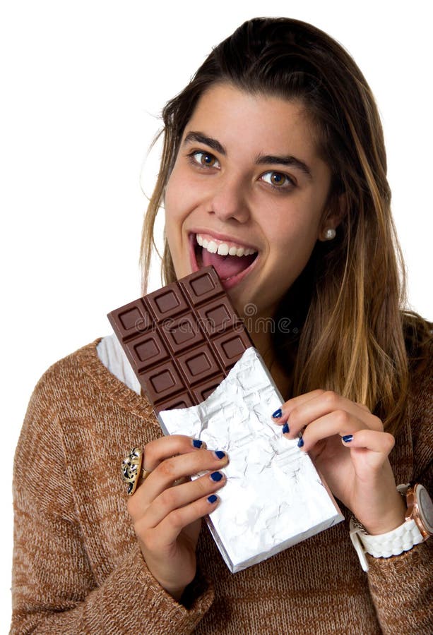 Young Woman Eating Chocolate Stock Image - Image of candy, food: 35299083