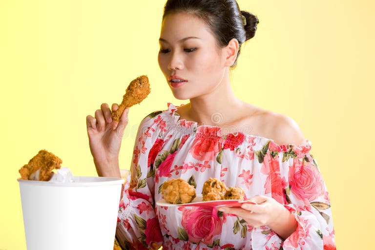 Young Woman Eating Fried Chicken Stock Photo - Image of sensuous ...