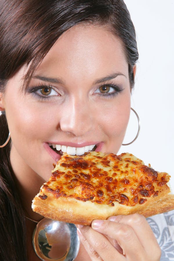 Young woman eating pizza stock photo. Image of meal, cheese - 10820376