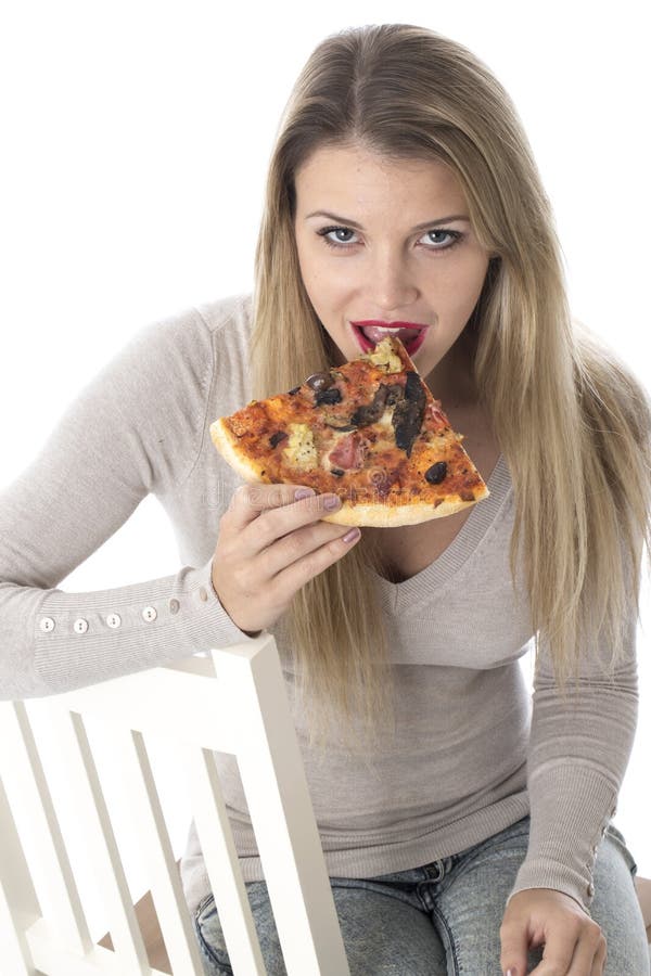 Young Woman Eating Pizza stock image. Image of baked - 34068839
