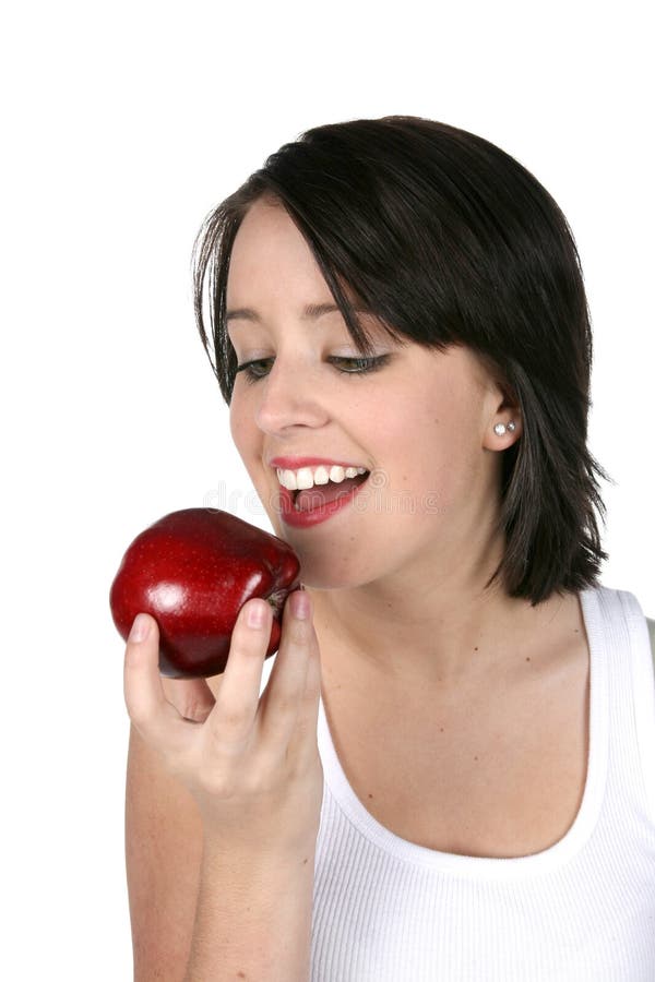 Pretty Red Apple on a Tree Branch Stock Photo - Image of solitary ...