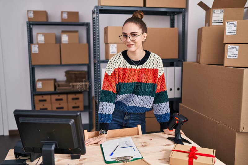 Young Woman Ecommerce Business Worker Smiling Confident Standing at ...