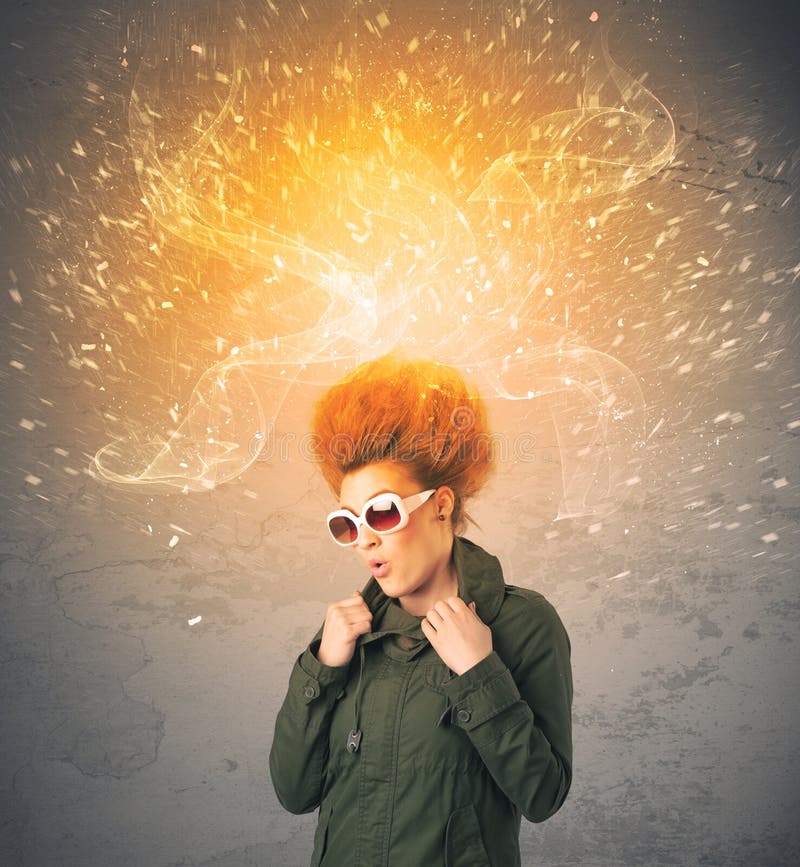 Young Woman with Energetic Exploding Red Hair Stock Image - Image of ...