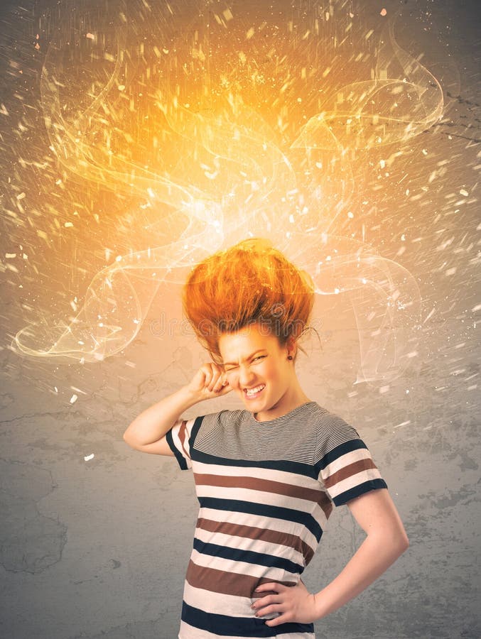 Young Woman with Energetic Exploding Red Hair Stock Image - Image of ...