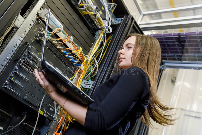Young Woman Engineer at the Network Equipment Stock Photo - Image of ...