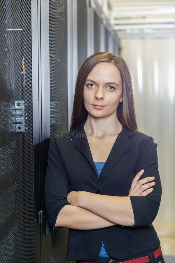 Young Woman Engineer at the Network Equipment Stock Image - Image of ...