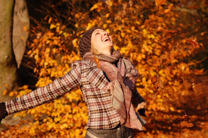 Young Woman Enjoying Autumn Stock Photo - Image of scarf, happy: 27373868
