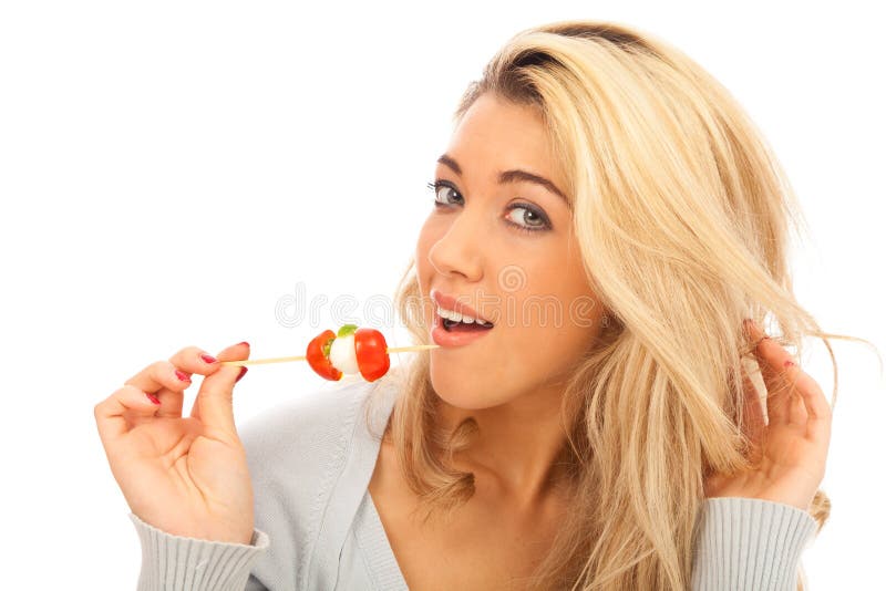Young Woman Enjoying a Snack Stock Photo - Image of vegetable, cheese ...