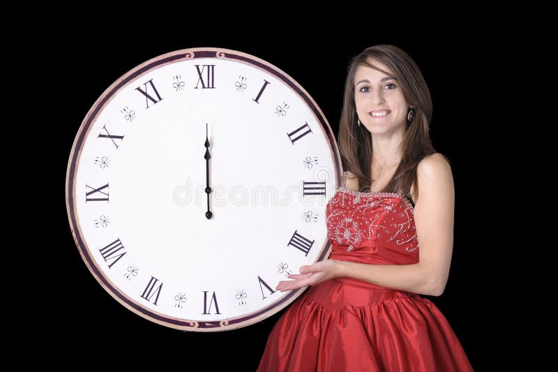 Young Woman in Evening Dress with Midnight Clock Stock Image - Image of ...