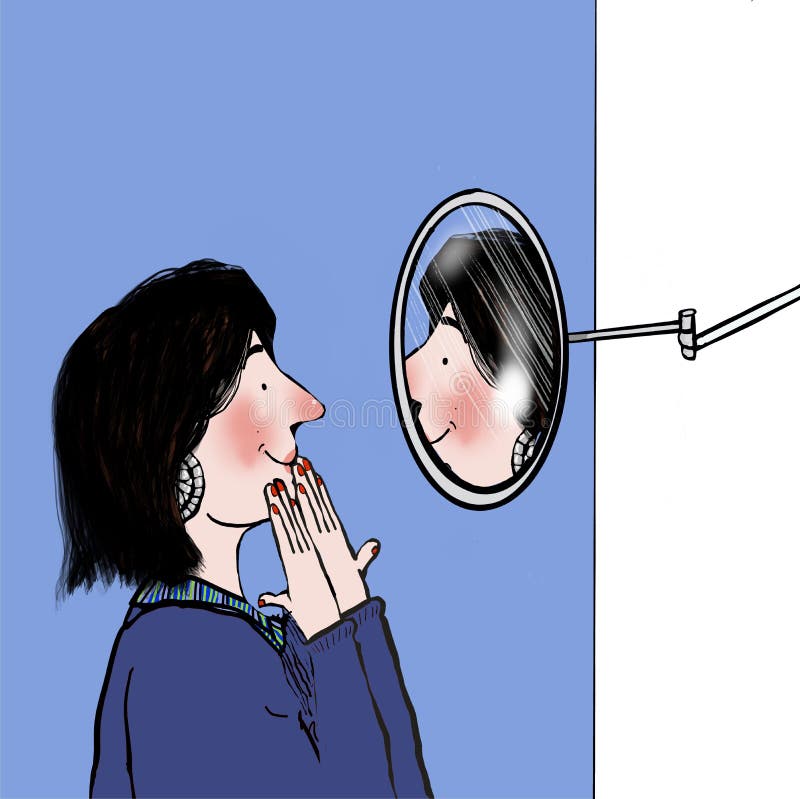 Observing face in mirror stock illustration. Illustration of checking ...