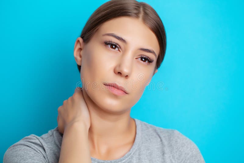 Young Woman is Experiencing Severe Neck Pain Stock Photo - Image of ...