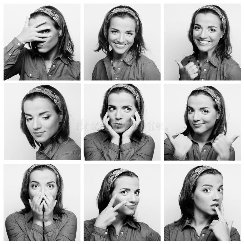 Young Woman Face Expressions Composite Stock Photo - Image of look ...