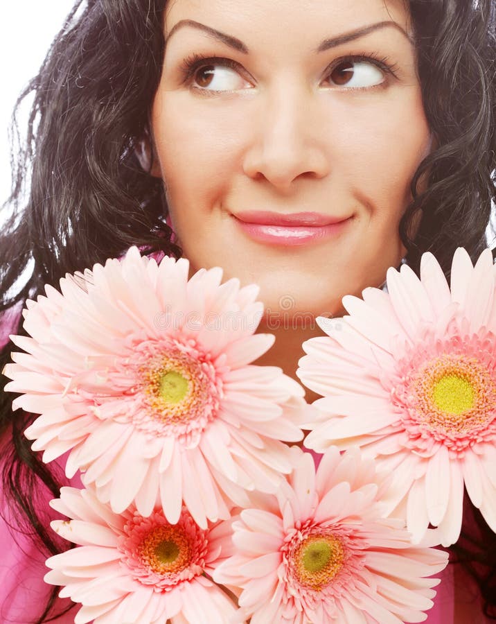 Attractive Young Woman Face with Flowers Stock Image - Image of ...