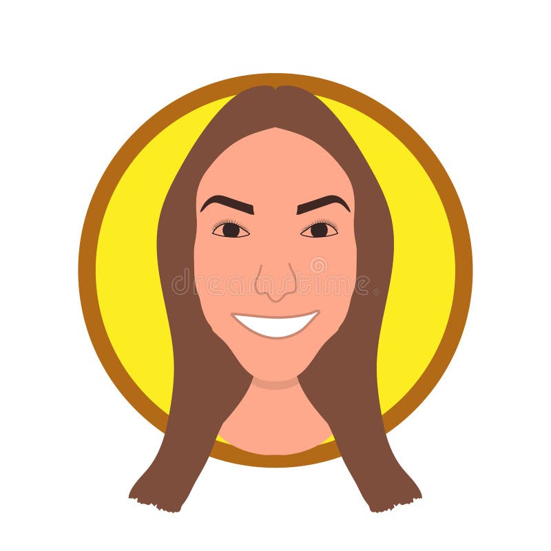 Fun Young Woman Face Smiling Cartoon on Yellow Circle with Frame Stock ...