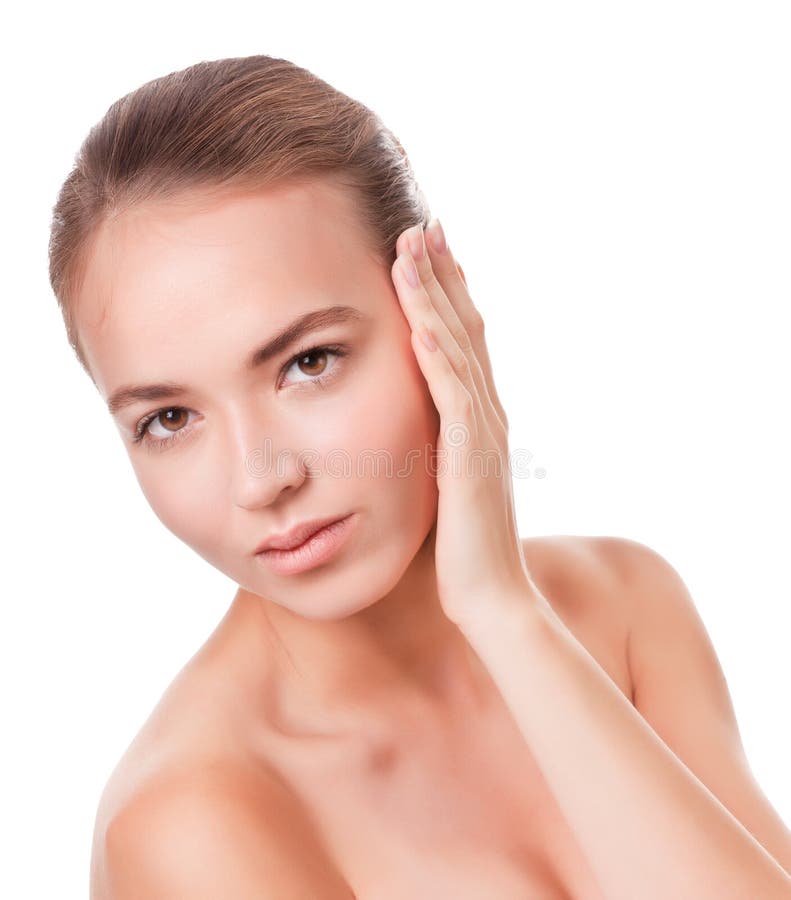 Young woman face on white stock photo. Image of female - 25415776