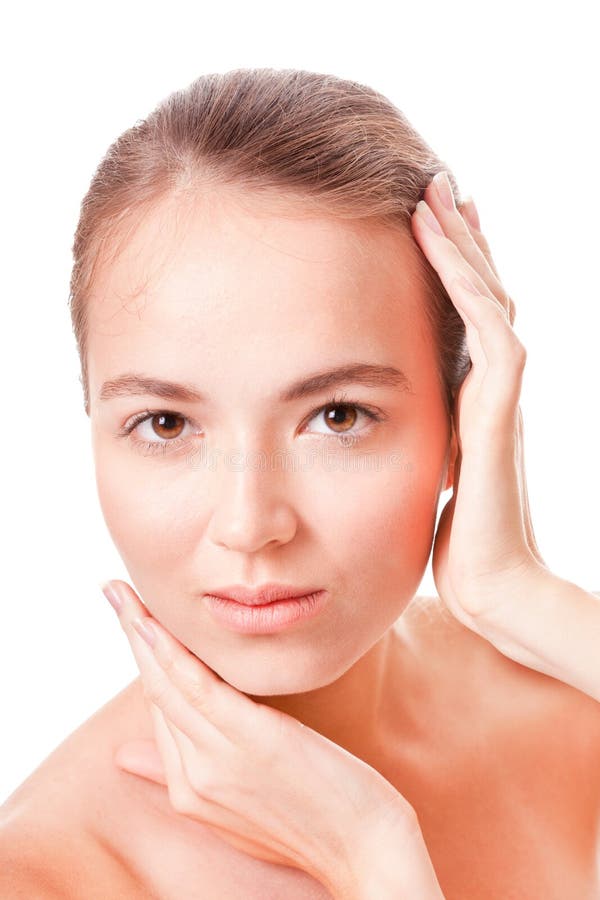 Young woman face on white stock image. Image of attractive - 29255785