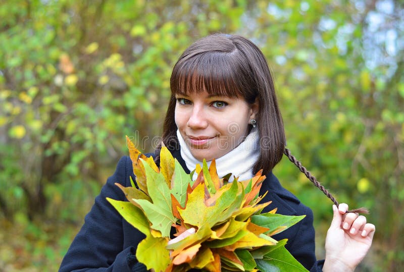 Young Woman with Fall Leaves Stock Photo - Image of autumn, joyful ...